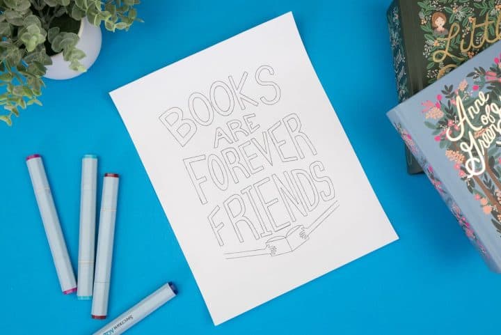 "Books Are Friends" Coloring Page Free Printable - Tried & True Creative